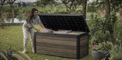 Signature Walnut Brown 150 Gallon Storage Deck Box - Keter US